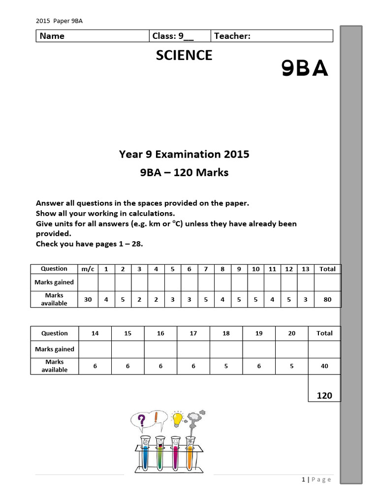 Science 2015 Y9 BA Exam | PDF | Cloud | Earth Sciences