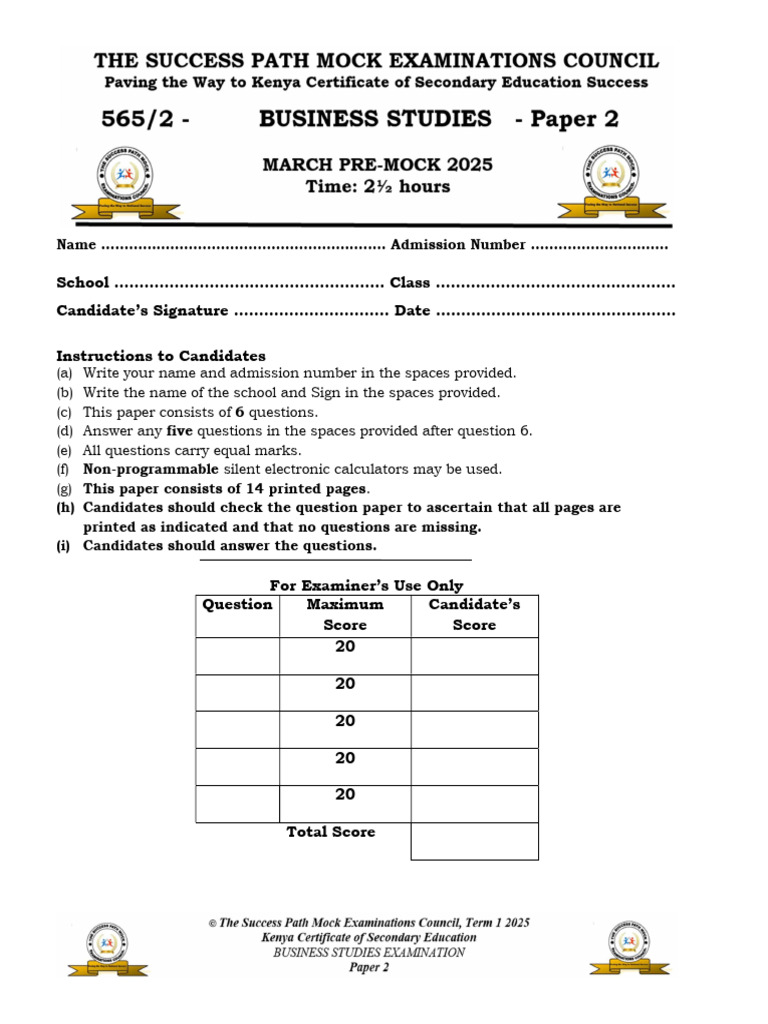 2025 Business Studies Mock Exam Paper | PDF | Stocks | Income