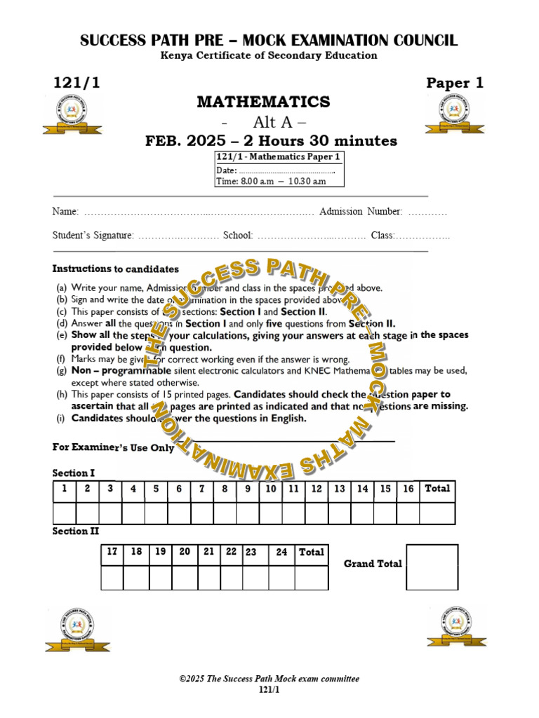 Pre-Mock Mathematics PP1 QS 2025 | PDF | Acceleration | Velocity
