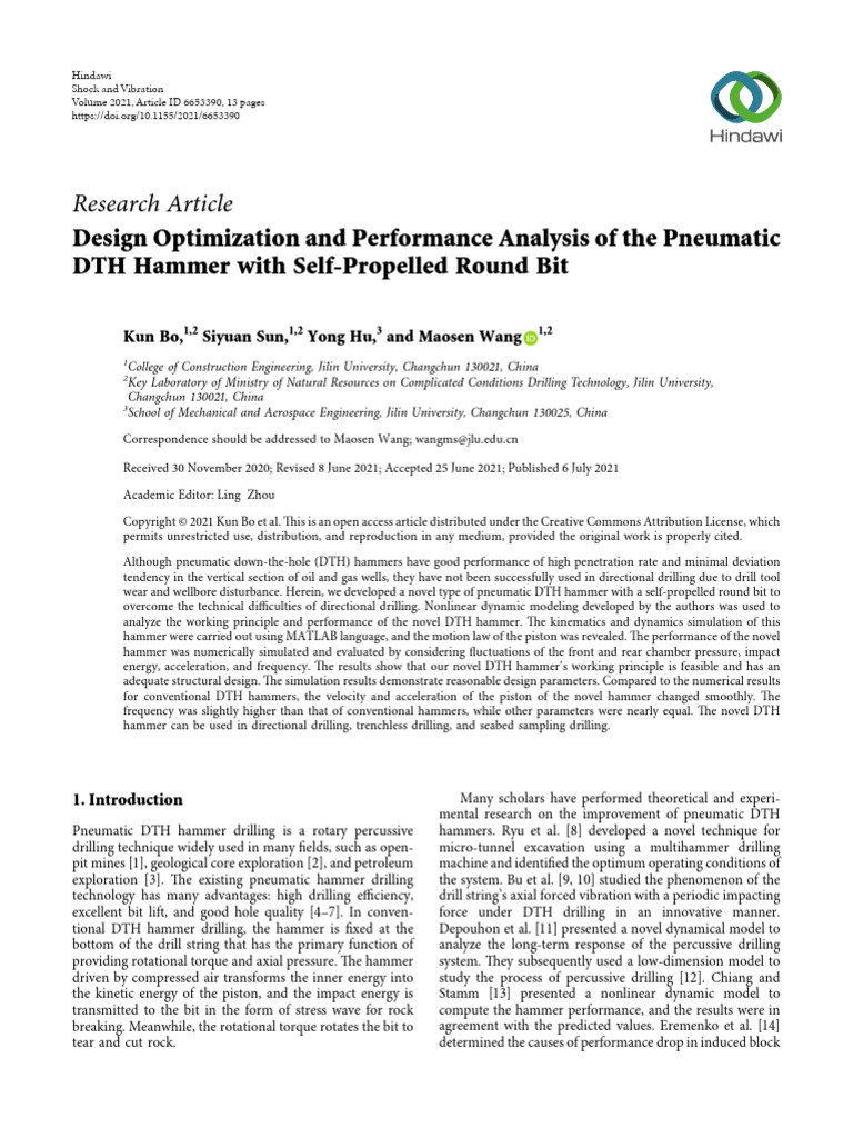 Design Optimization and Performance Analysis of TH | PDF | Drilling | Drill