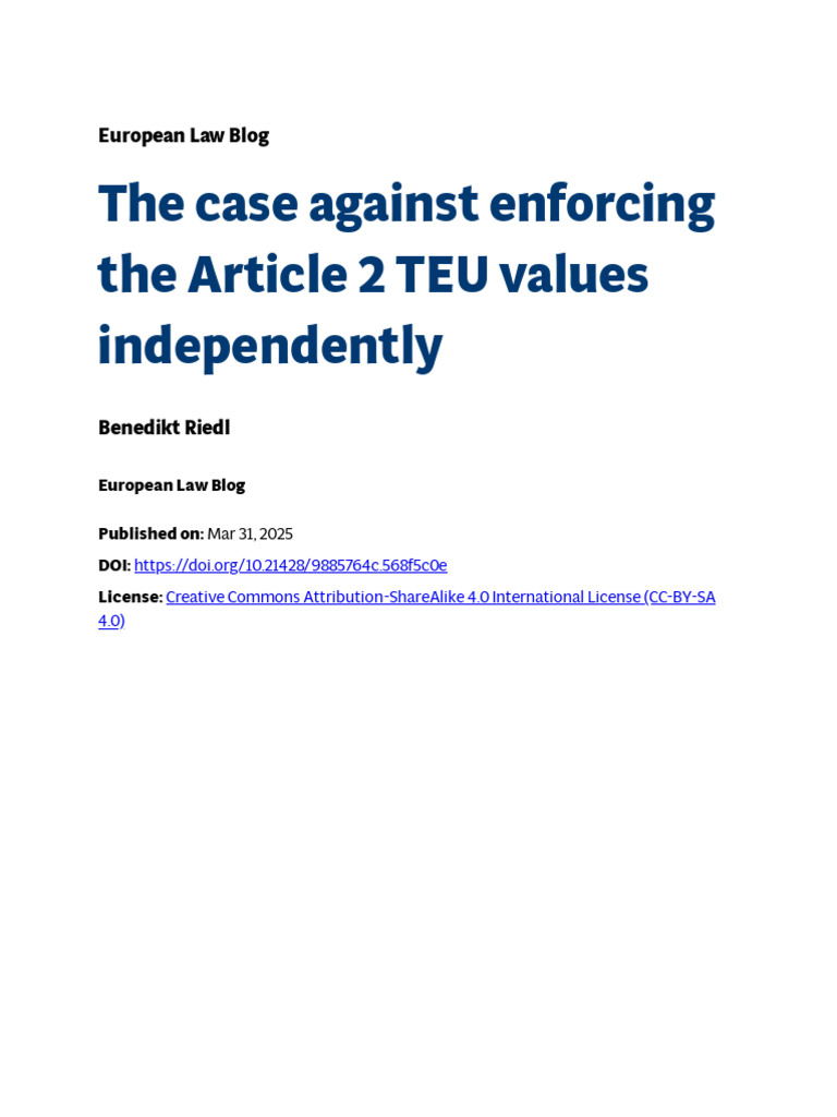 The Case Against Art 2 TEU | PDF | European Union Law | European Court ...