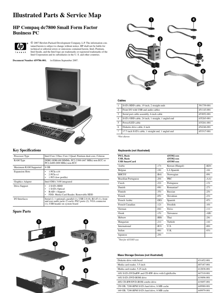 Illustrated Parts Service Map - HP Compaq Dc7800 Small Form Factor ...
