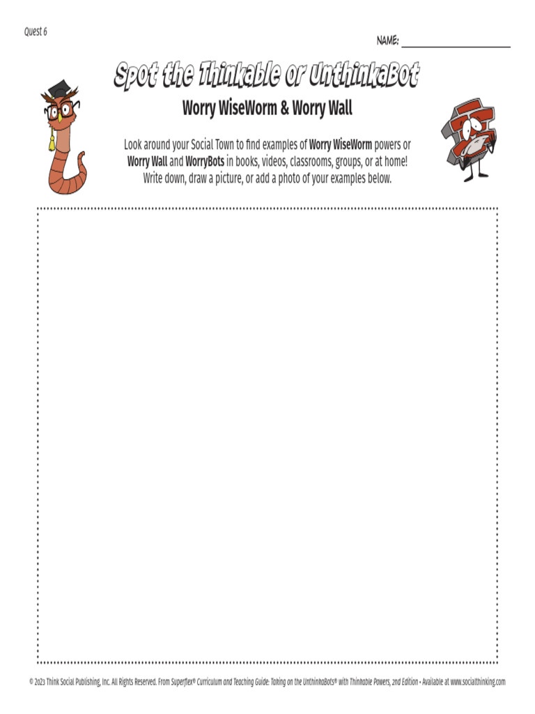 Quest 6 Thinksheet - Spot Worry WiseWorm Worry Wall | PDF