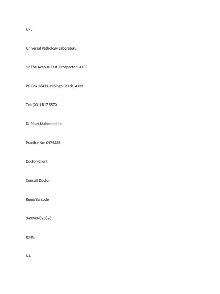 Universal Pathology Lab Test Report | PDF