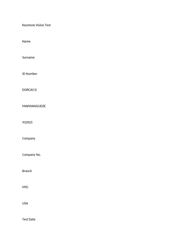 Keystone Vision Test Results Summary | PDF