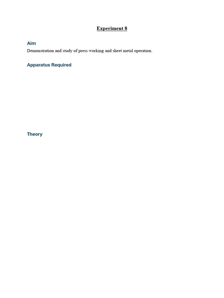 Experiment 8 Pdf Sheet Metal Mechanical Engineering