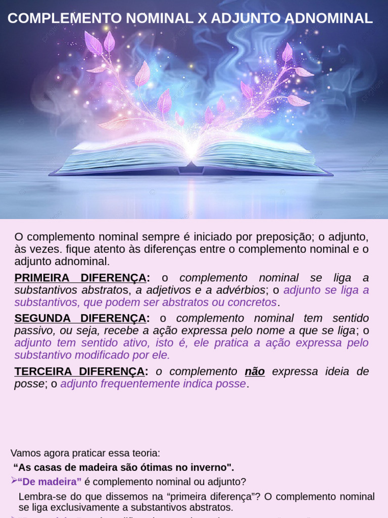 Complemento Nominal X Adjunto Adnominal - 3º em - 1º Bim | PDF | Substantivo | Morfologia ...