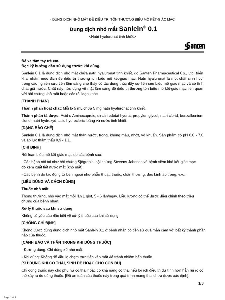 Sanlein 0.1: Dung dịch nhỏ mắt | PDF