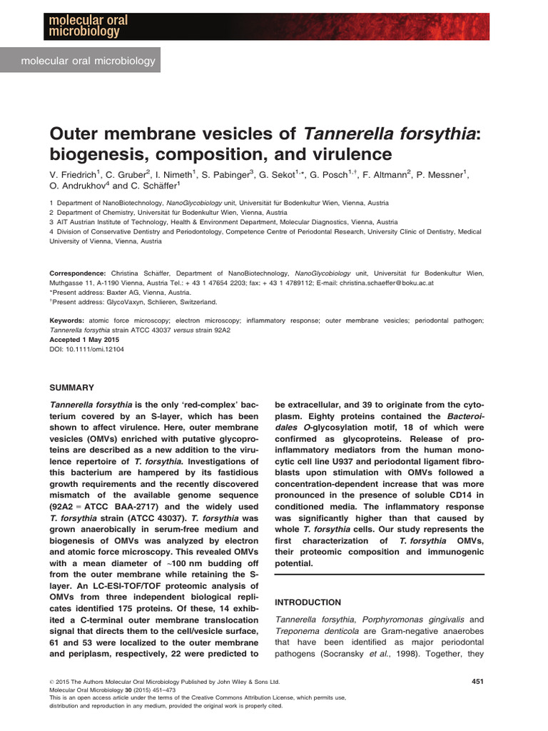 Molecular Oral Microbiology - 2015 - Friedrich - Outer membrane ...