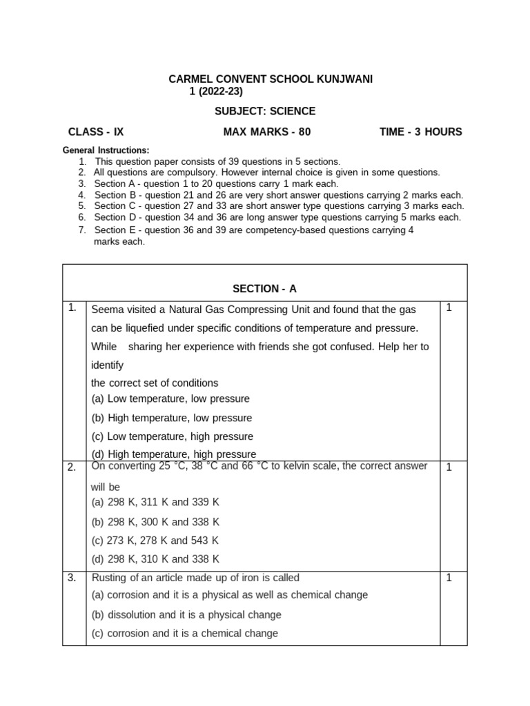 Class IX Science Exam Paper 2022-23 | PDF | Mixture | Suspension ...