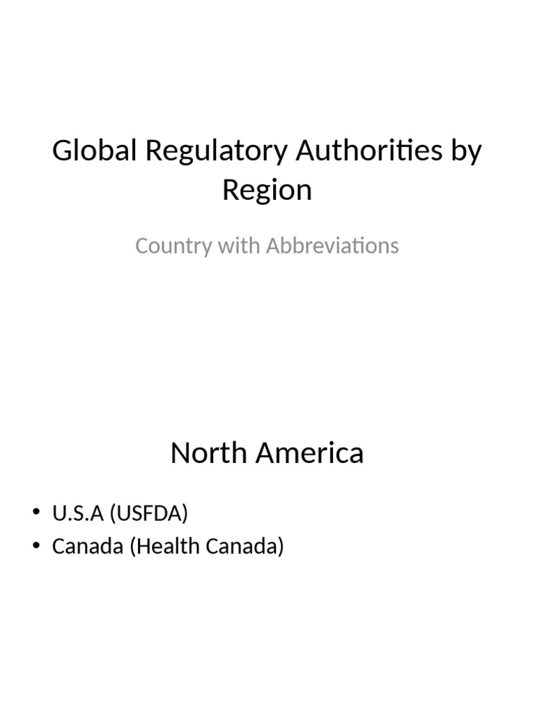 Global Regulatory Authorities by Region | PDF