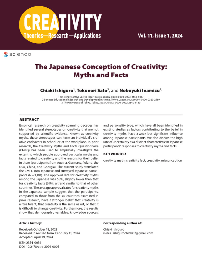 The Japanese Conception of Creativity Myths | PDF | Survey Methodology | Creativity