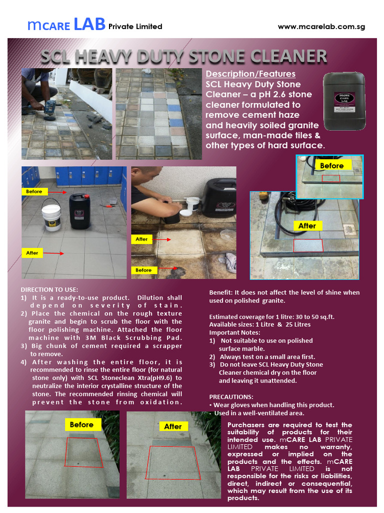TDS For SCL Heavy Duty Stone Cleaner | PDF | Materials