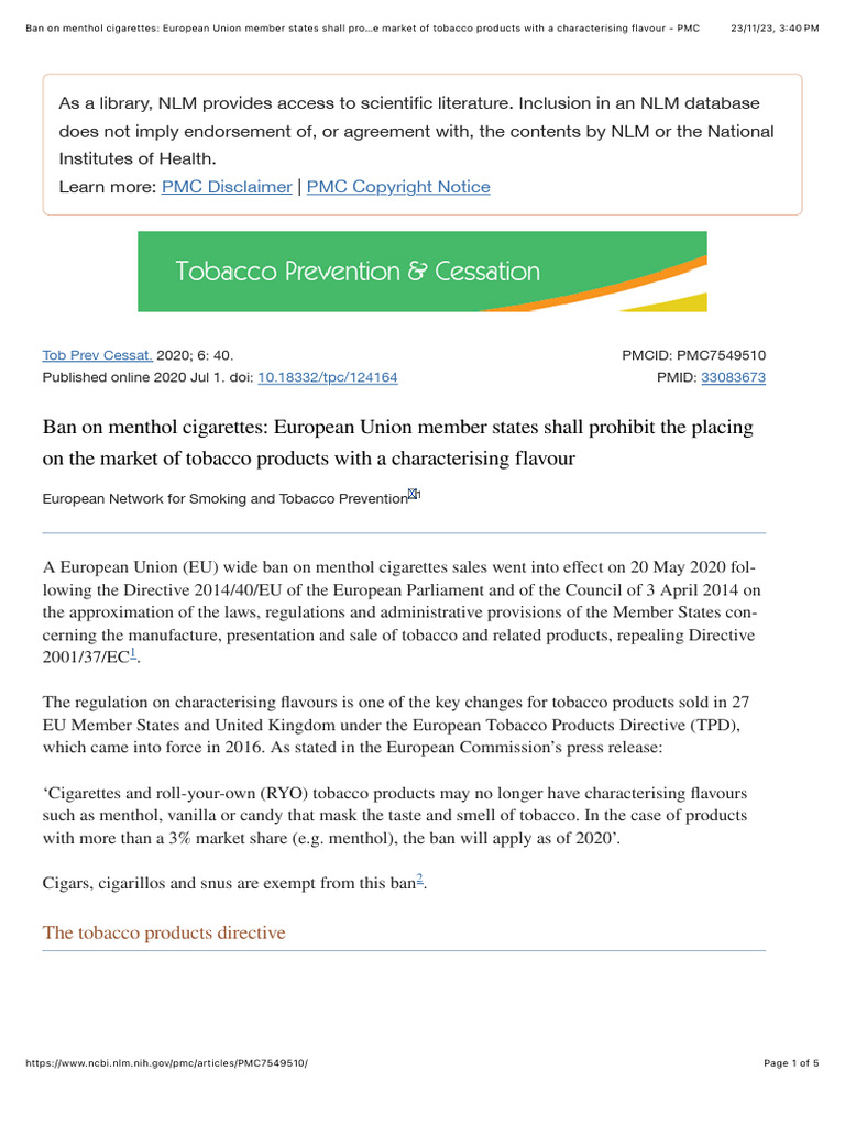 Ban On Menthol Cigarettes: European Union Member States Shall Prohibit ...