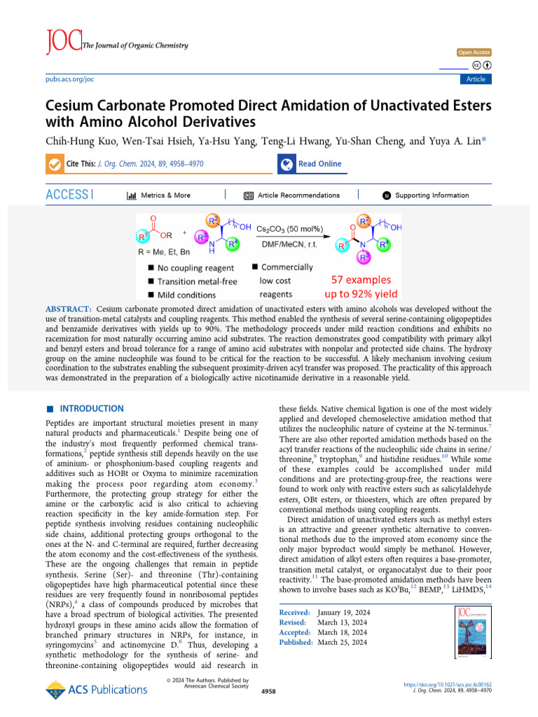 Cesium Carbonate Promoted Direct Amidation of Unactivated Esterswith ...