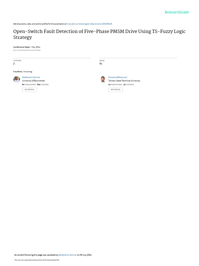 Open-Switch Fault Detection of Five-Phase PMSM Drive Using TS-Fuzzy Logic Strategy | PDF | Power ...