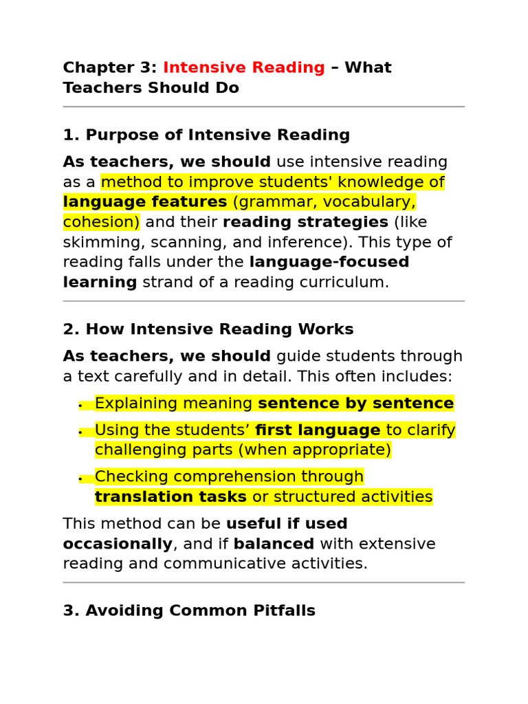 Intensive & Extensive Reading | PDF | Reading Comprehension | Vocabulary