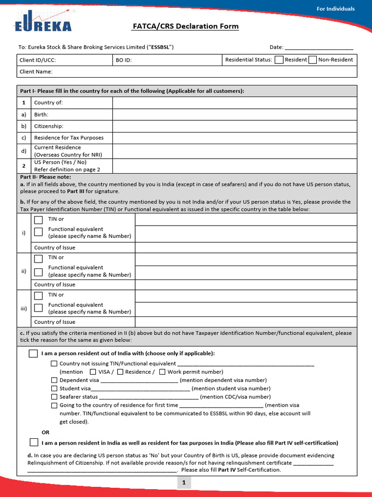 FATCA-CRS For Individual | PDF | Identity Document | Taxes
