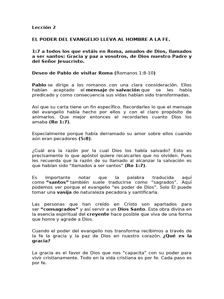 Lección 2 El Poder Del Evangelio Lleva Al Hombre A La Fe. | PDF ...