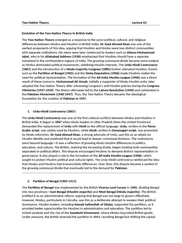 Evolution of Two-Nation Theory in India | PDF | Two Nation Theory | All ...