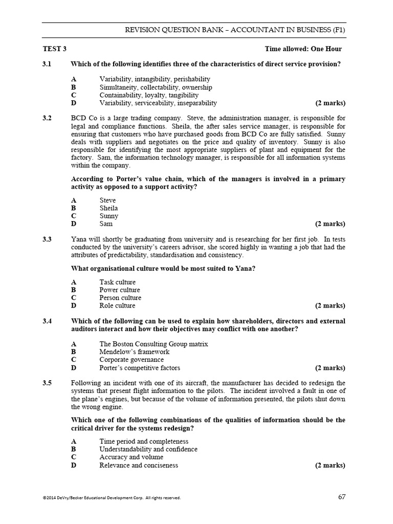 F1 Revision Question Bank Overview | PDF | Audit | Accounting