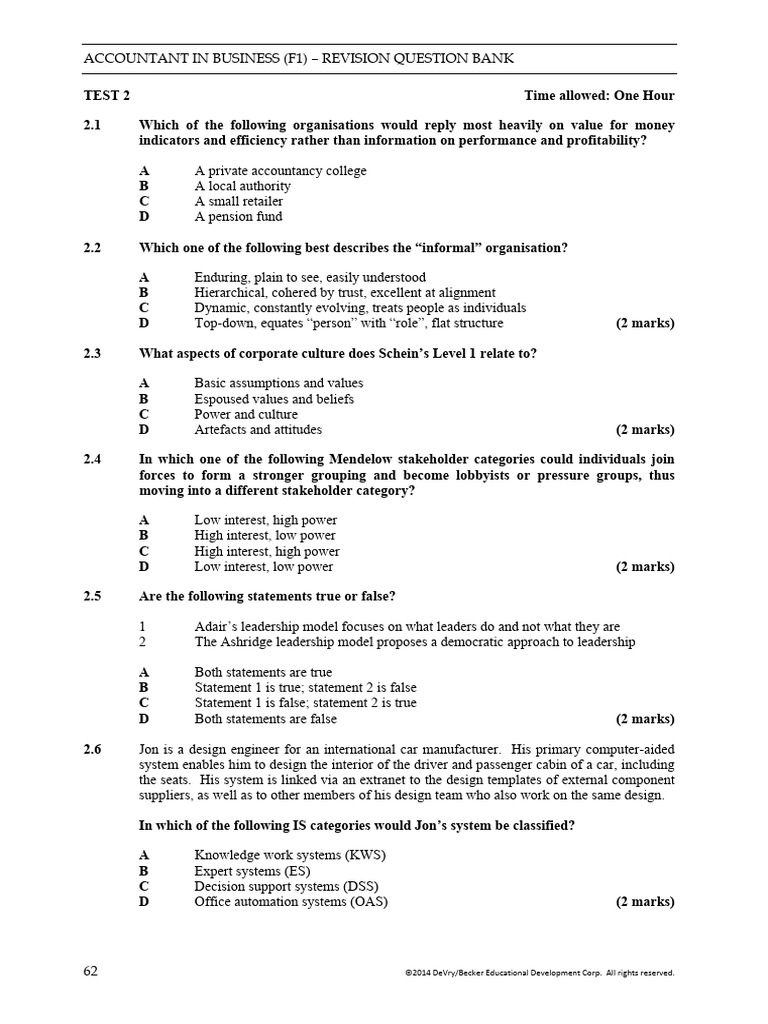 F1 Test 2 | PDF | Audit | Internal Audit