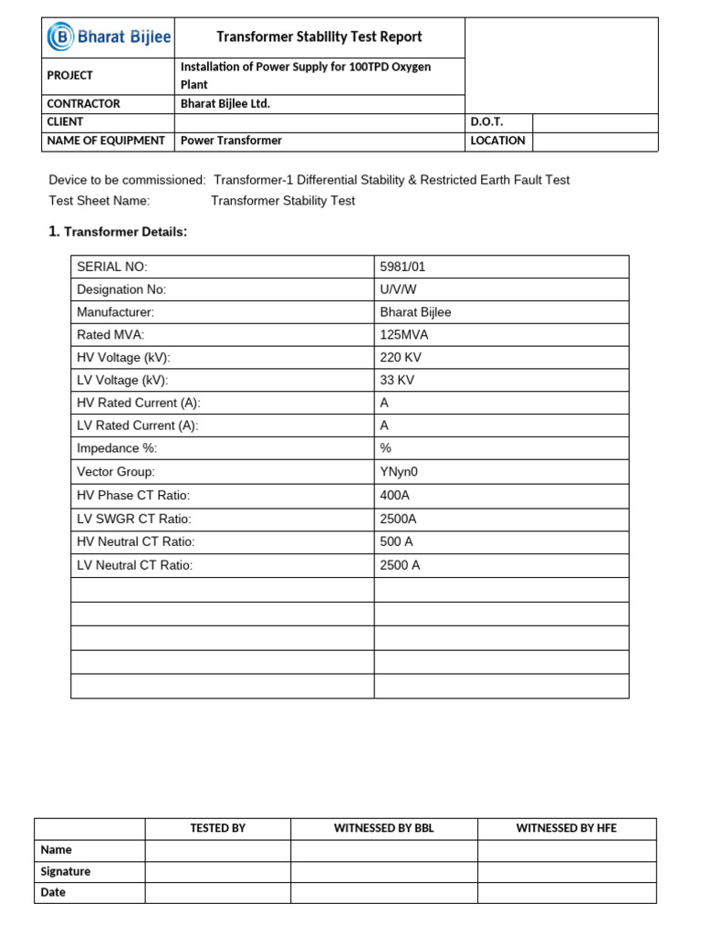 Transformer Stability Test Report | PDF | Transformer | Electrical ...