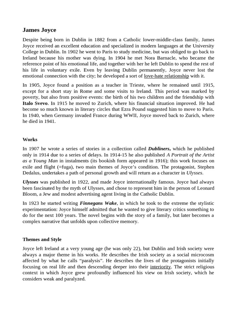 James Joyce - General Outline | PDF | James Joyce | Ulysses (Novel)