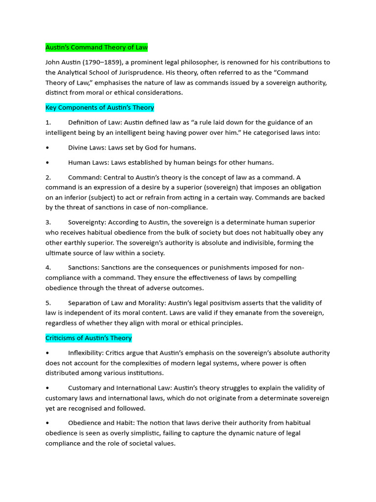 Austin's Command Theory of Law Explained | PDF | Jurisprudence ...