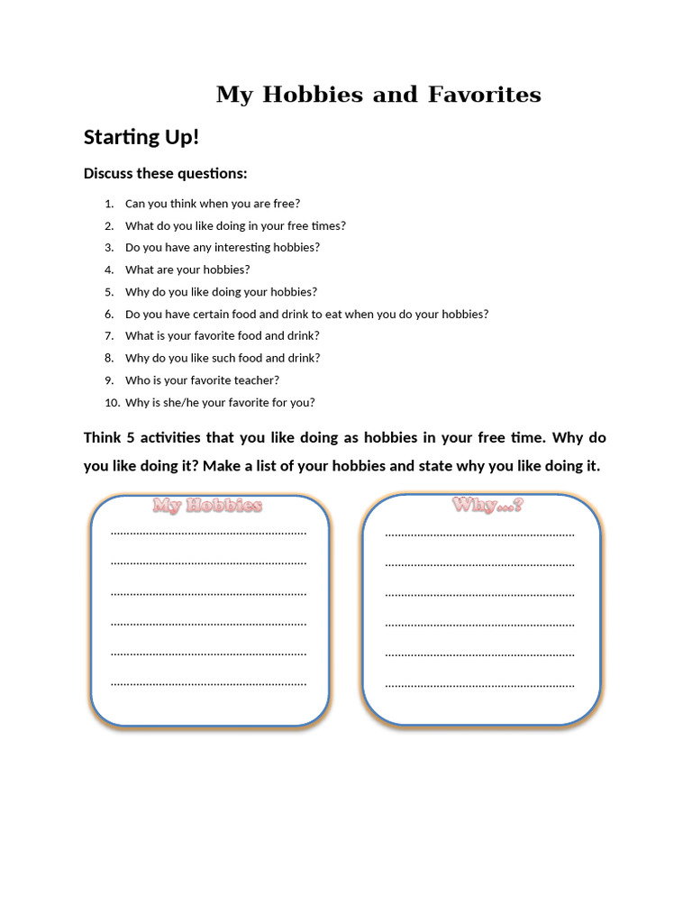 My Hobbies and Favorites | PDF | Hobbies