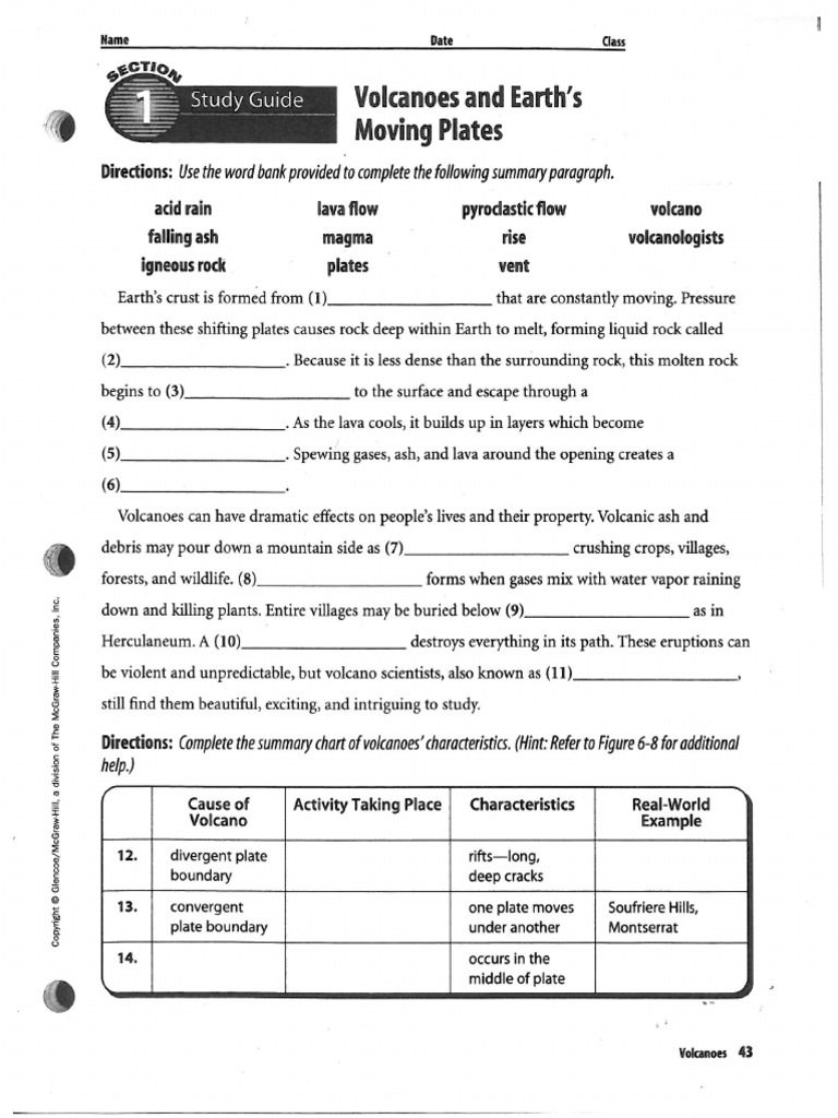 Volcano Study Guide Worksheet | PDF