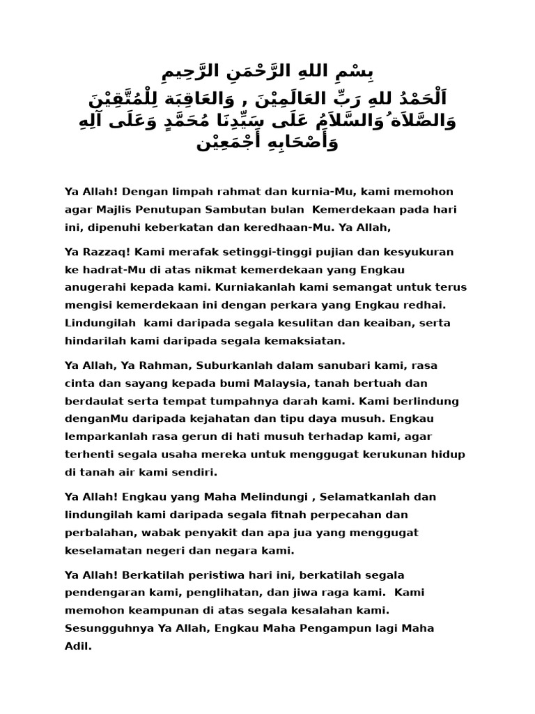 Doa Majlis Penutup Bulan Kemerdekaan 2024 | PDF