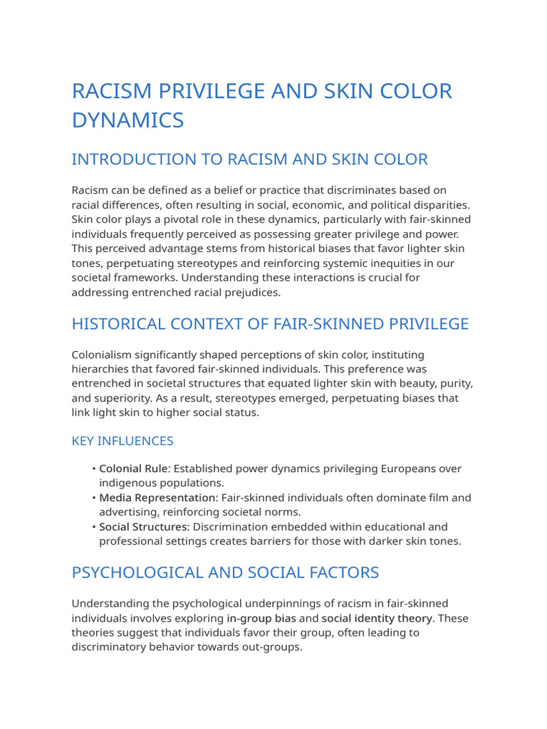 Racism Privilege and Skin Color Dynamics | PDF | Discrimination & Race ...