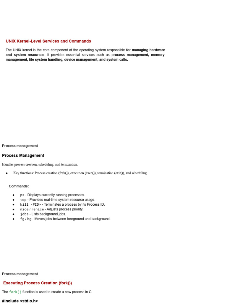 UNit 2 Unix Kernel Level Services | PDF | Process (Computing) | Input/Output