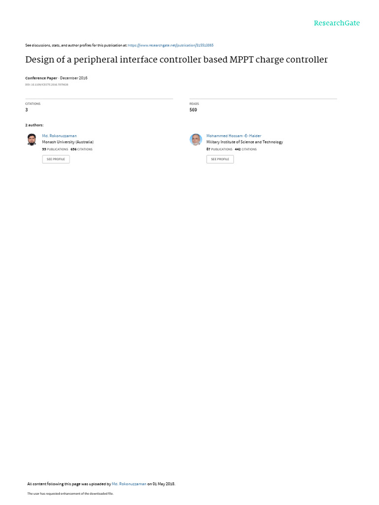 Designofa Peripheral Interface Controller Based MPPTCharge Controller by Rokonuzzaman | PDF ...
