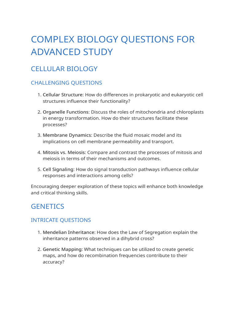 Advanced Biology Questions for Study | PDF