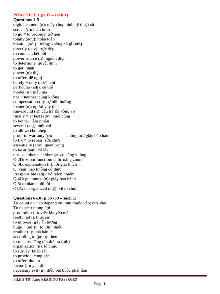 File 2 Tu vung READING Prac 1_5 MORE Reading | PDF