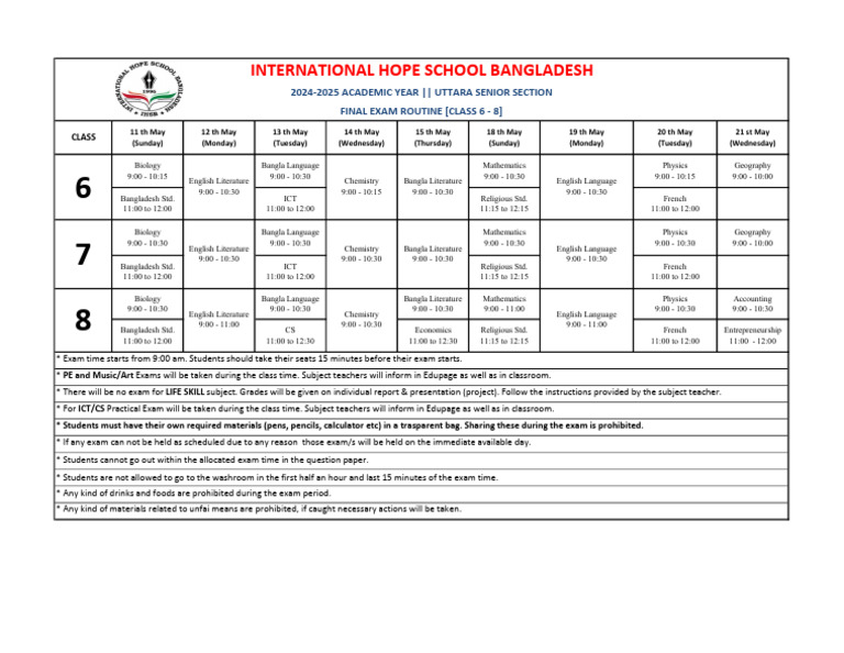 Final Exam Routine 24-25 (1) | PDF