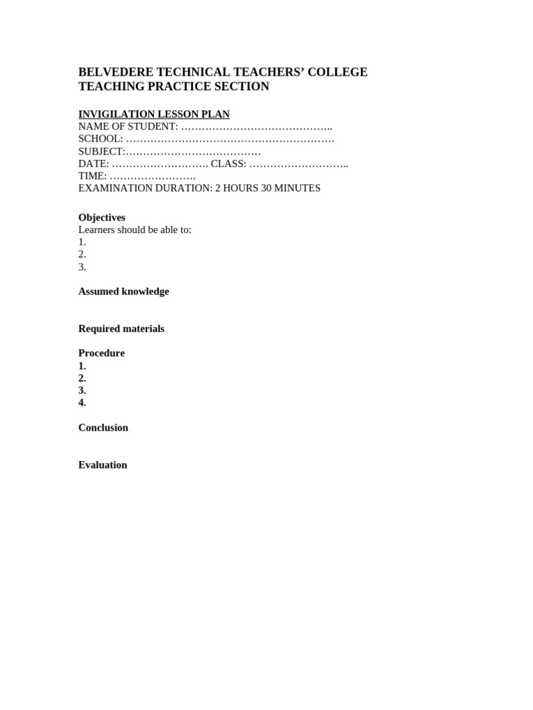 Invigilation Lesson Plan | PDF