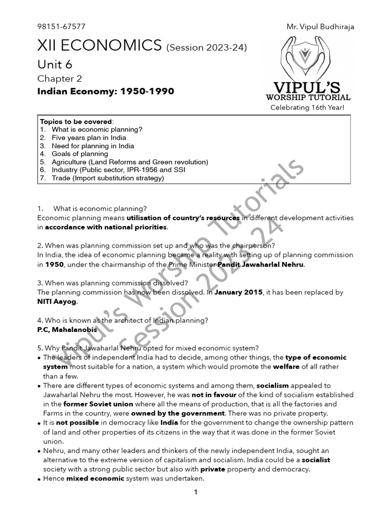 Chapter 2 (Indian Economy 1950-90) - 5 | PDF | Subsidy | Green Revolution