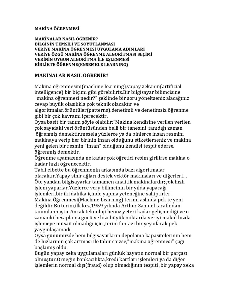 Makina Ogreni̇mi̇ | PDF
