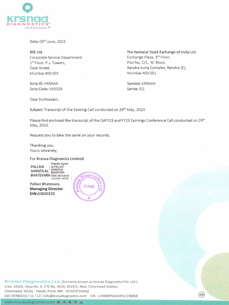 Krsnaa Fy23 q4 Transcript | PDF | Health Care