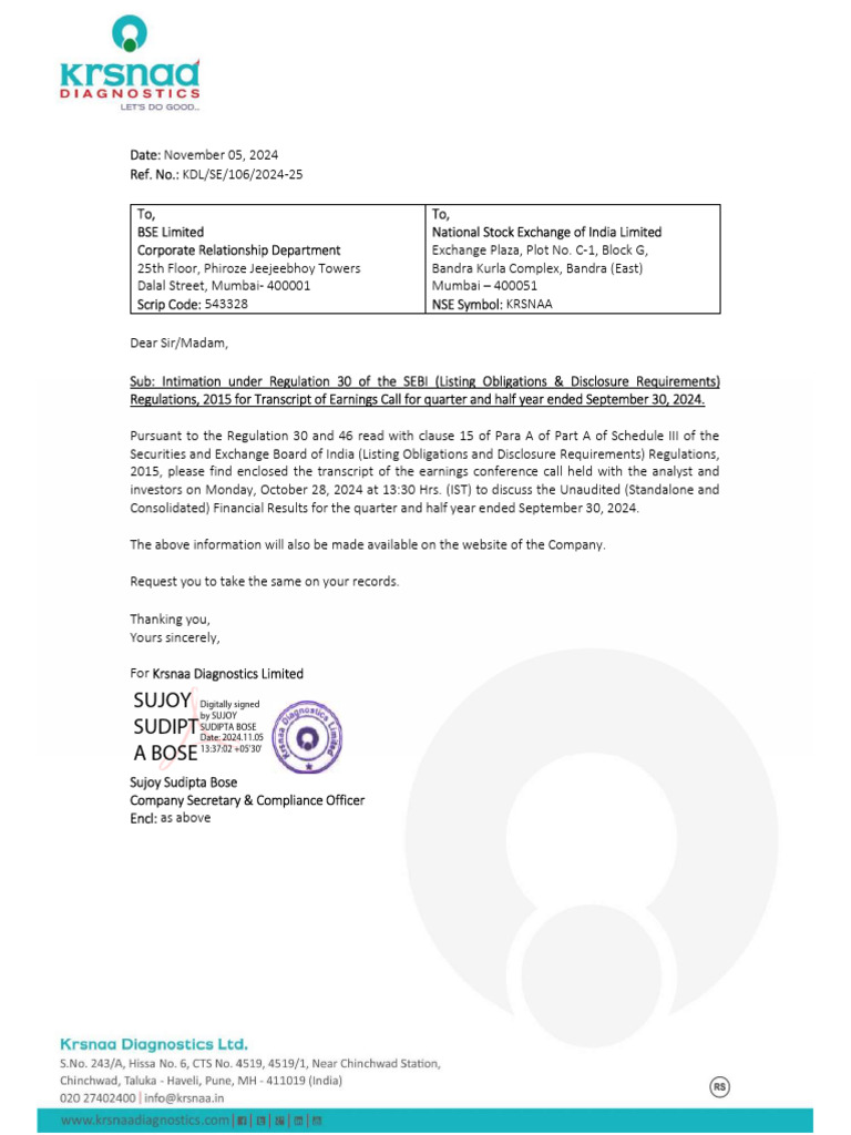 Krsnaa Fy25 q2 Transcript | PDF | Health Care | Hospital