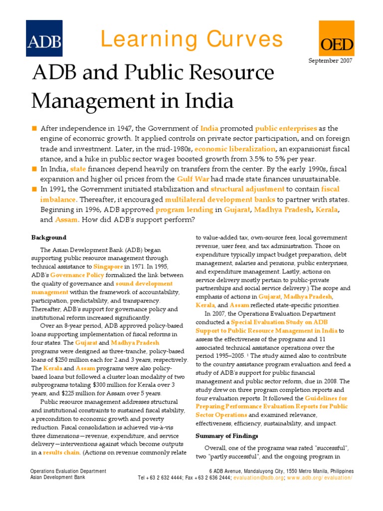 ADB and Public Resource Management in India | PDF | Asian Development ...