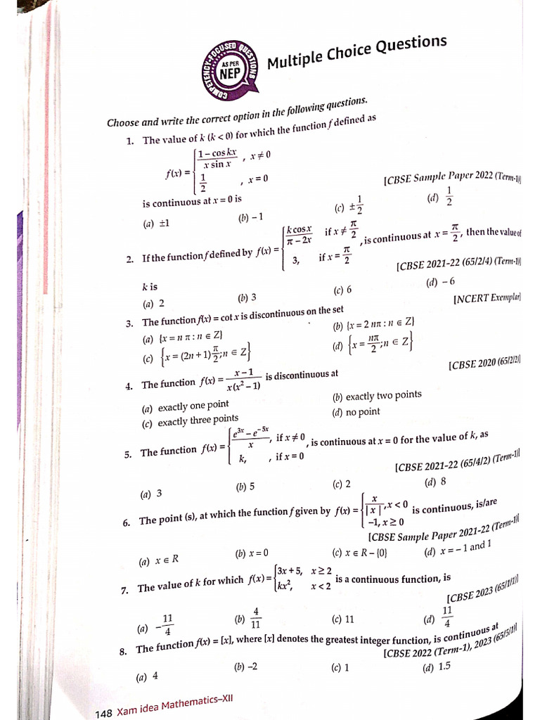 Continuity&Differentiability (MCQS, A&R, Case-Based) | PDF