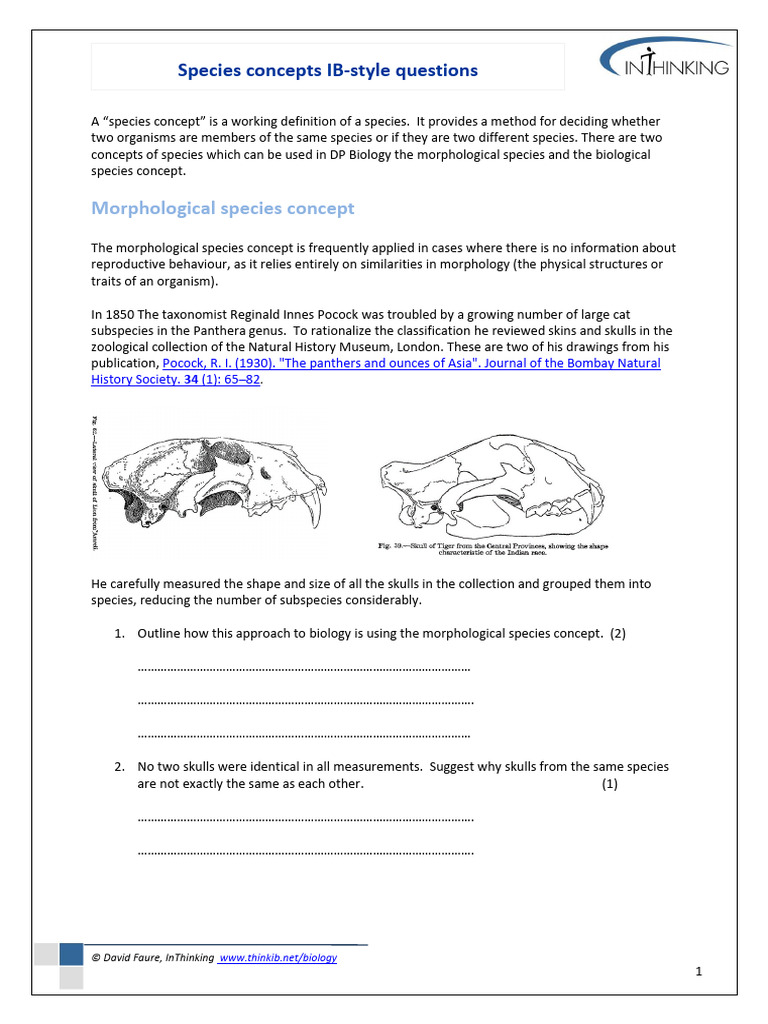 Bio Speices Concept Ib-Style Questions v2 | PDF | Species | Panthera