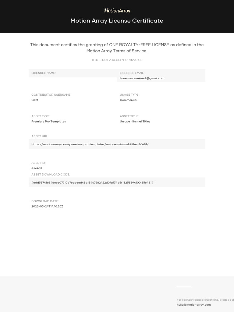 Motion Array License Certificate | PDF