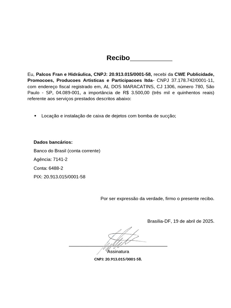 Recibo Palcos Fran | PDF
