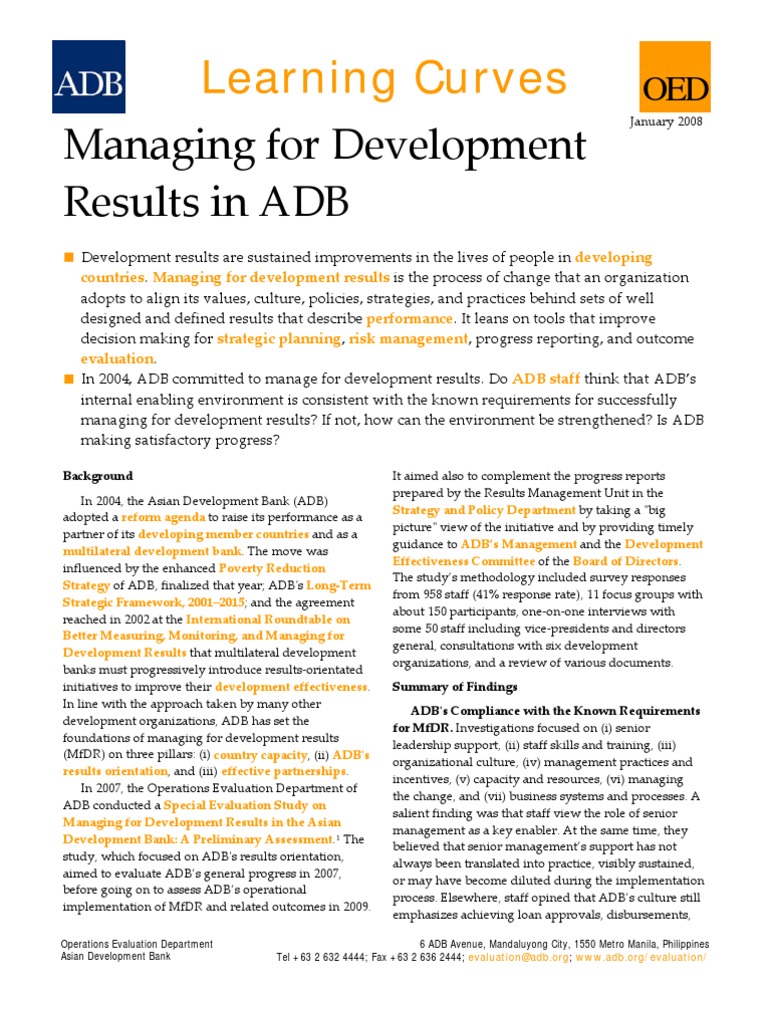 Managing For Development Results in ADB | Download Free PDF | Asian ...
