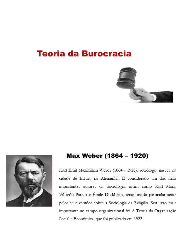 Slides Teoria Da Burocracia | PDF | Sociologia | Burocracia